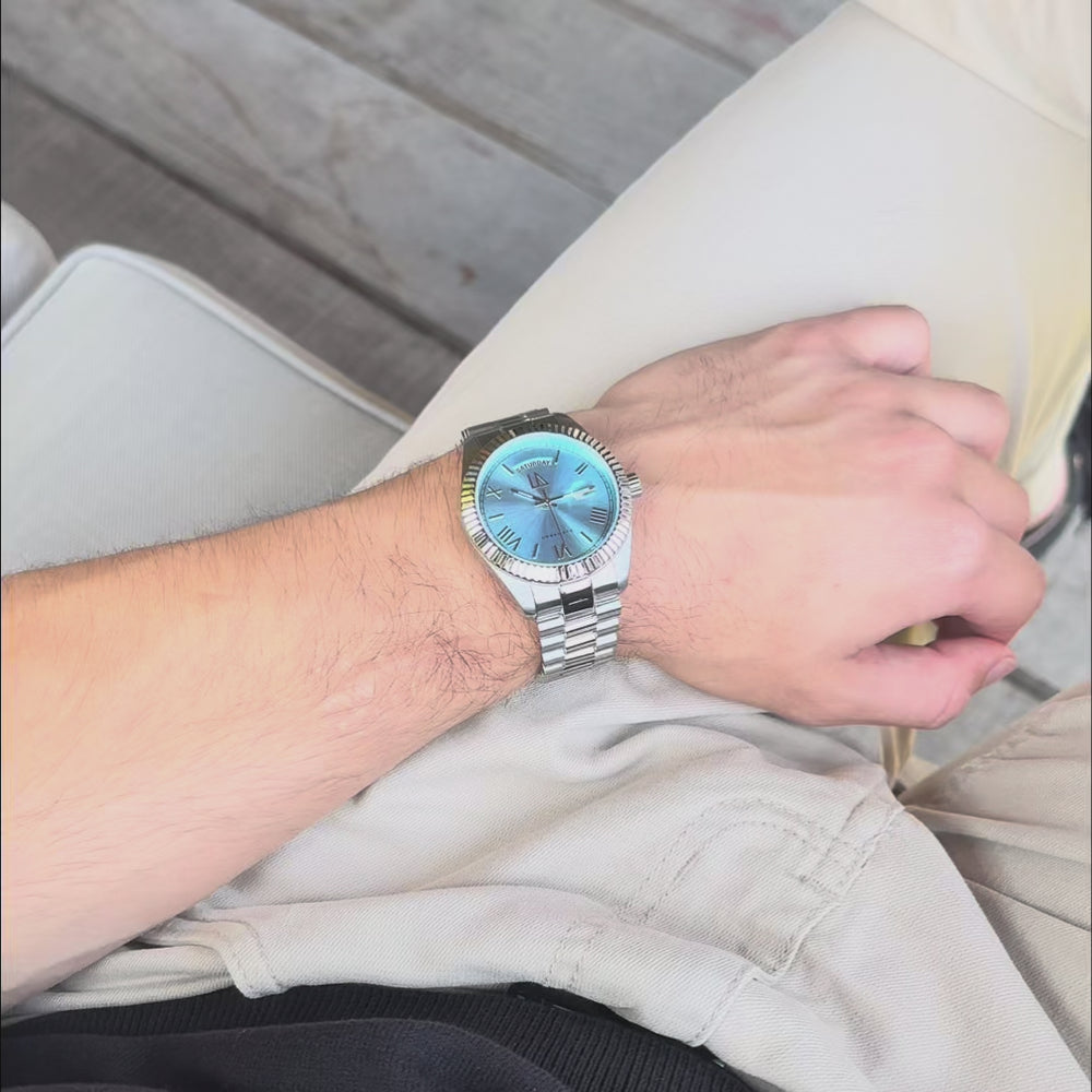 Zephyr Titan - Ice Blue | Zilver horloge met licht blauw – Urban Ace