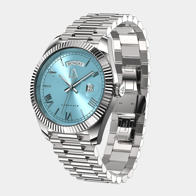 Zephyr Titan - Ice Blue | Zilver horloge met licht blauw – Urban Ace